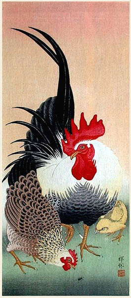 hanga gallery . . . torii gallery: Bantam Cock, Hen, and Chick by Ohara ...